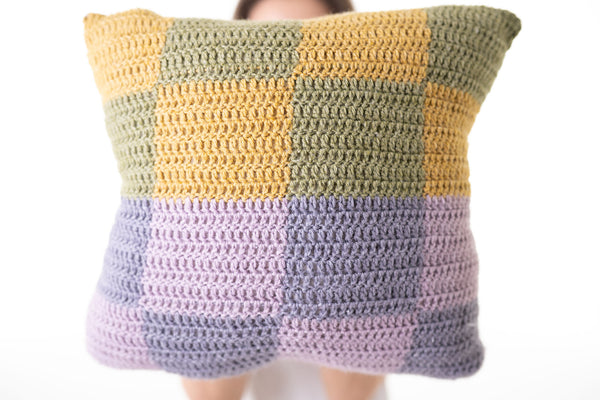 Checkerboard And Stripes Pillow (Crochet) – Lion Brand Yarn