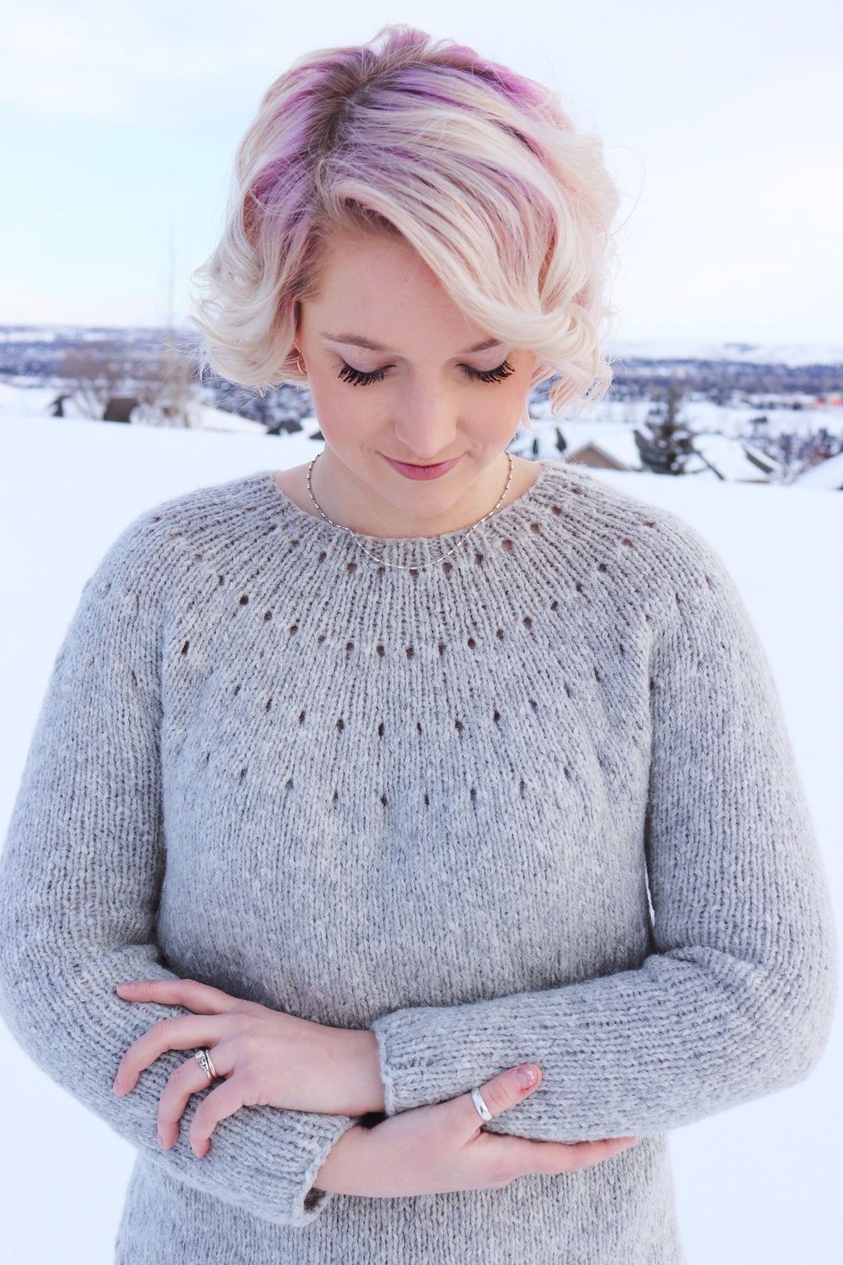 Knit Kit Easy Eyelet Yoke Sweater Lion Brand Yarn