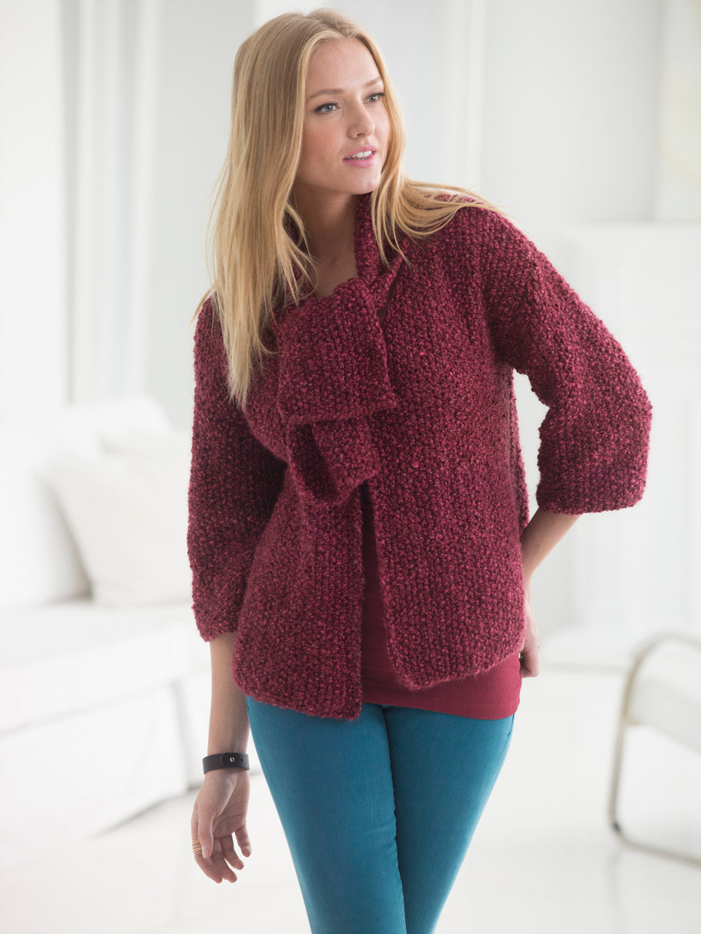 Seed Stitch Cardi With Scarf (Knit) – Lion Brand Yarn