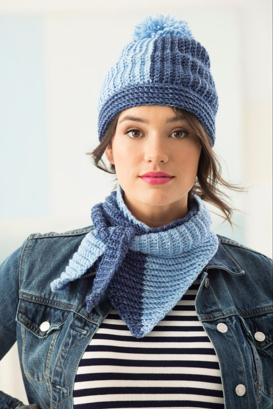 Two Color Hat And Tied Scarf (Crochet) – Lion Brand Yarn